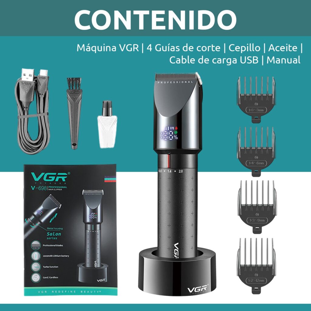 Máquina Corta Pelo Profesional Vgr V-698 Led Usb Turbo 4 Vel – VGR