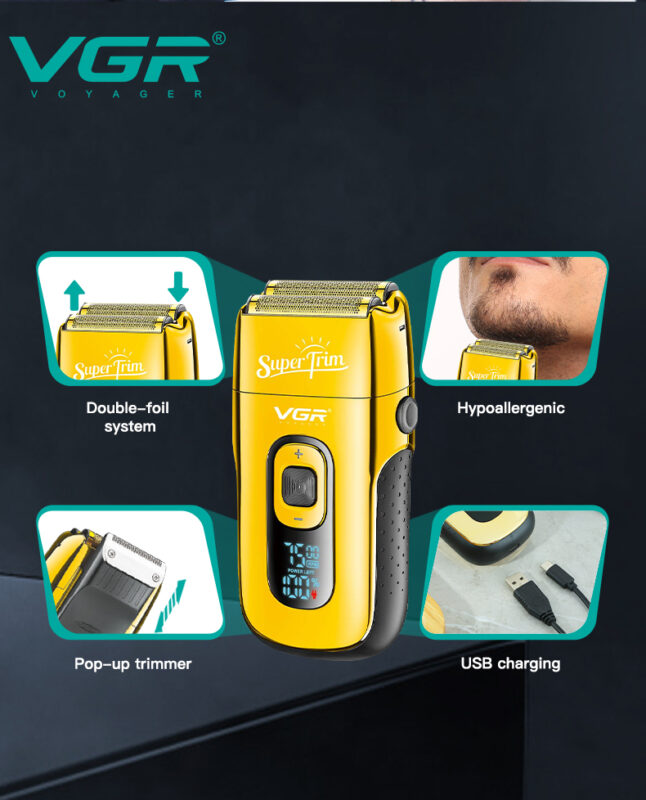 Afeitadora Eléctrica Hombre Trimmer Barba 2en1 Usb Vgr V-332 Dorado – VGR Argentina