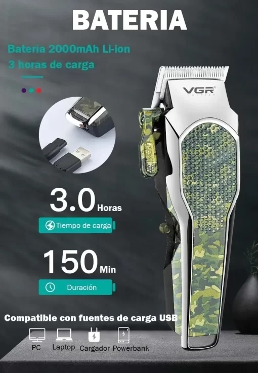 Combo Vgr Camuflado Maquina Corte Pelo V-299 + Trimmer V-271 - VGR Argentina