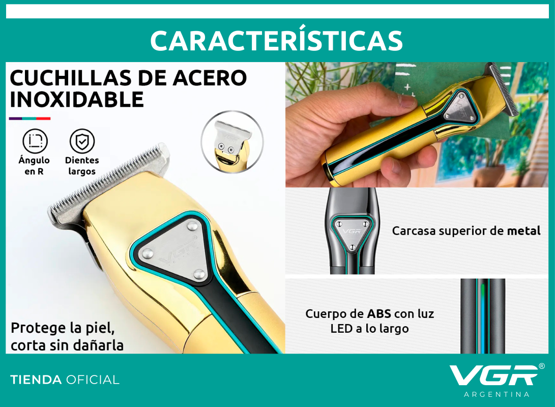 Máquina Trimmer Vgr V-960 Patillera Recargable 2 Velocidades Dorado – VGR Argentina