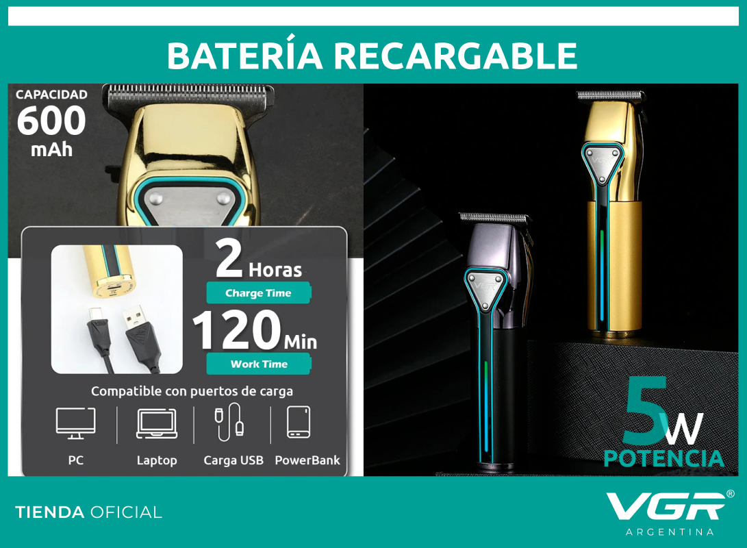 Máquina Trimmer Vgr V-960 Patillera Recargable 2 Velocidades Dorado - VGR Argentina