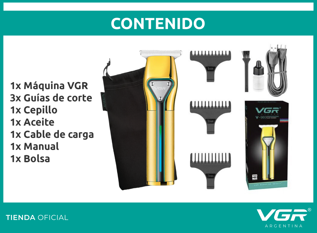 Máquina Trimmer Vgr V-960 Patillera Recargable 2 Velocidades Dorado – VGR Argentina
