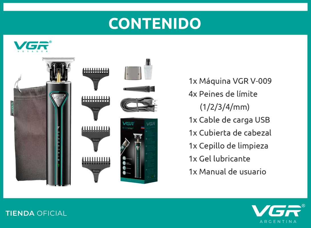 Máquina Corta Pelo Barba Trimmer Vgr V-009 Led Inalámbrica Negro y Verde – VGR Argentina