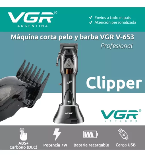 Máquina de Cortar Pelo VGR V-653 Recargable Profesional Usb Negro - VGR Argentina