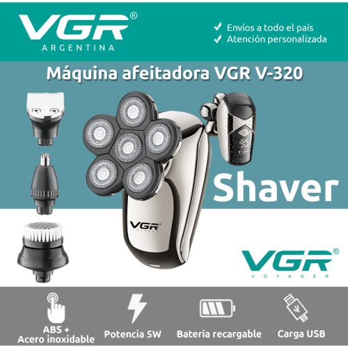 Afeitadora Eléctrica VGR V-320 Barba Pelo Nariz 5en1 Usb Plateado - VGR Argentina