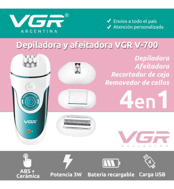Depiladora Eléctrica Mujer VGR V-700 Cara Cuerpo Callos 4en1 Blanco – VGR Argentina
