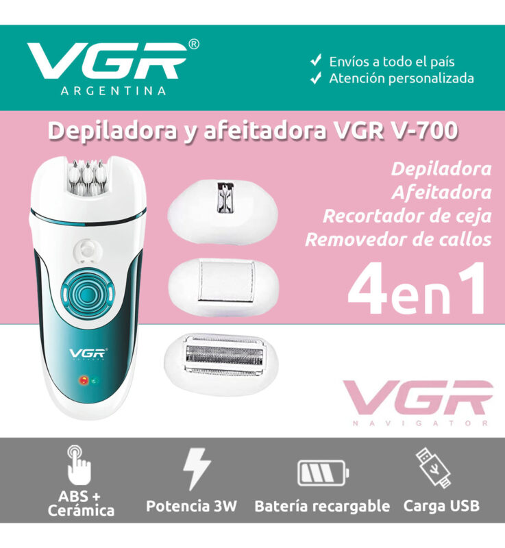 Depiladora Eléctrica Mujer VGR V-700 Cara Cuerpo Callos 4en1 Blanco – VGR Argentina