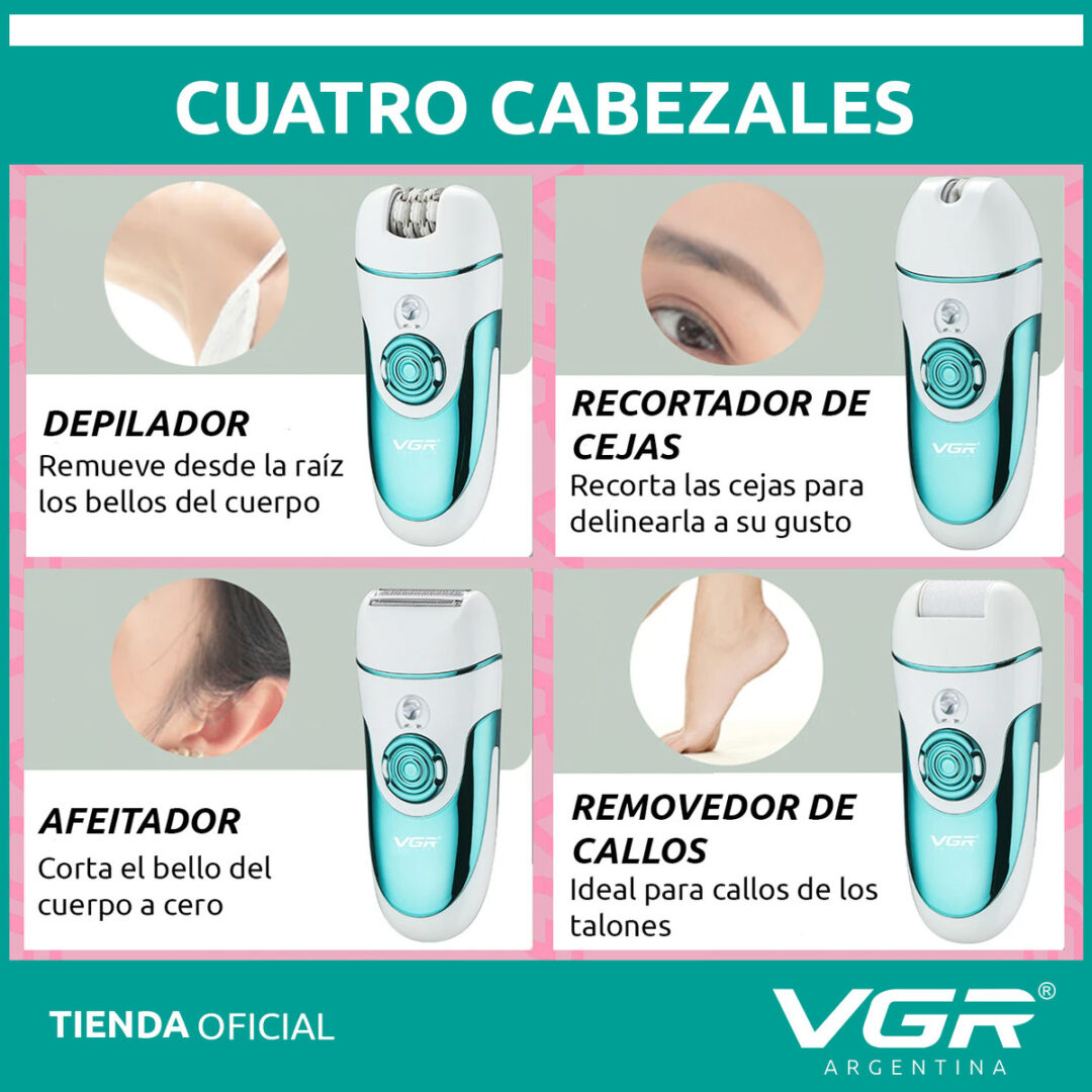 Depiladora Eléctrica Mujer VGR V-700 Cara Cuerpo Callos 4en1 Blanco – VGR Argentina