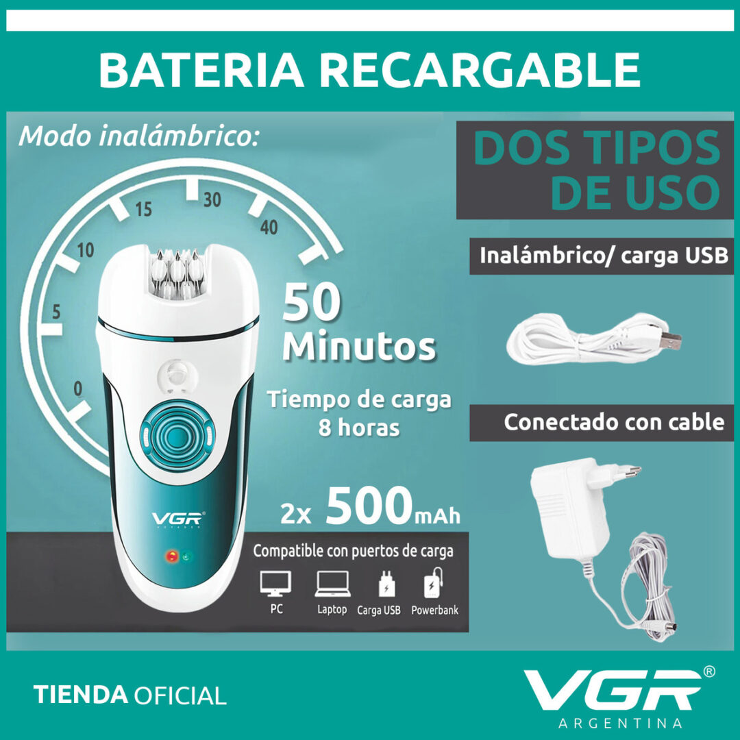 Depiladora Eléctrica Mujer VGR V-700 Cara Cuerpo Callos 4en1 Blanco – VGR Argentina