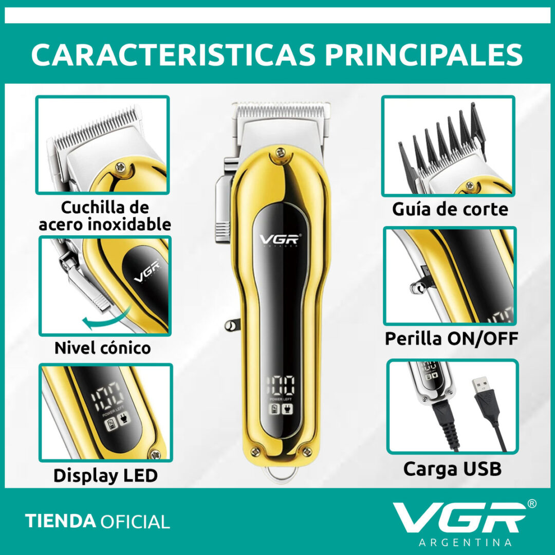 Máquina Cortar Pelo VGR V-680 Profesional Inalámbrica Usb Plateado – VGR Argentina