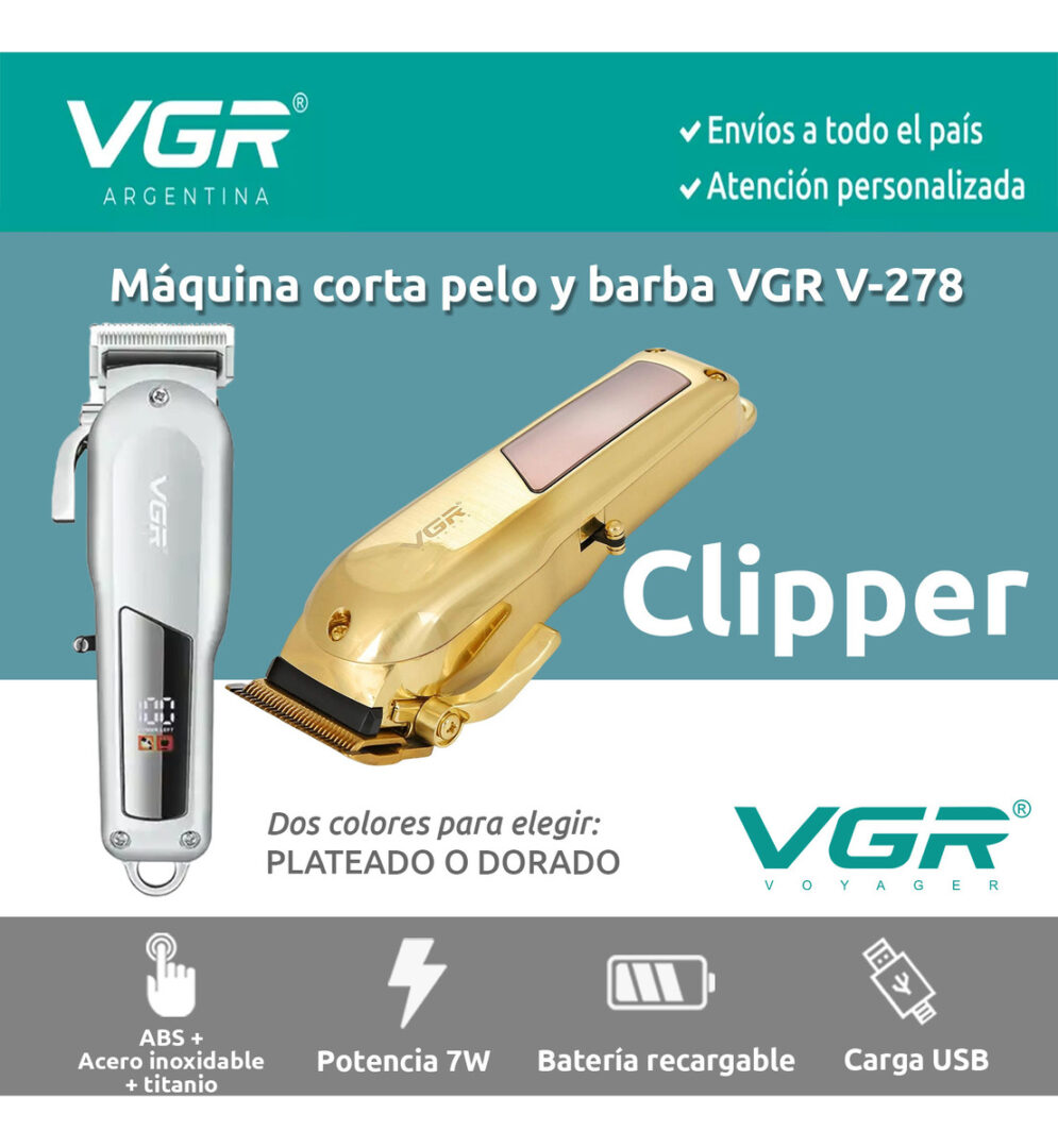 Máquina de Cortar Pelo VGR V-278 Metal Inalámbrica Usb Dorado – VGR Argentina