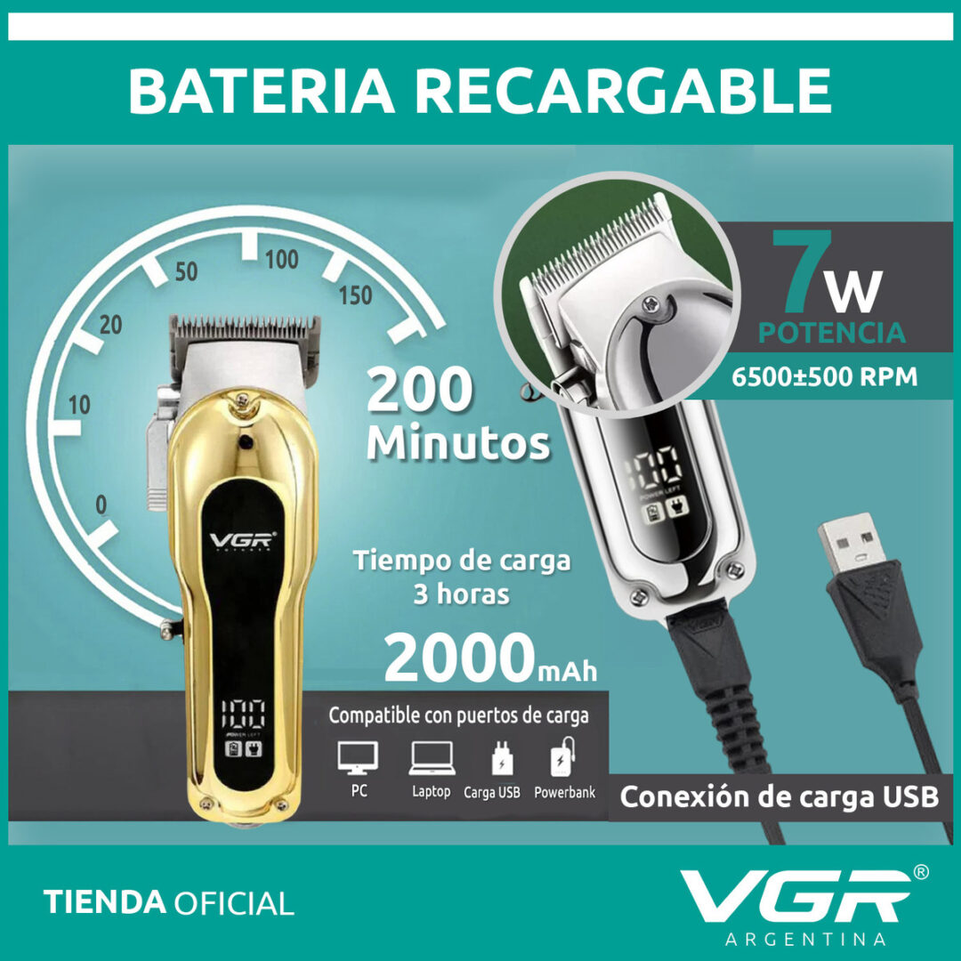Máquina Cortar Pelo VGR V-680 Profesional Inalámbrica Usb Plateado – VGR Argentina