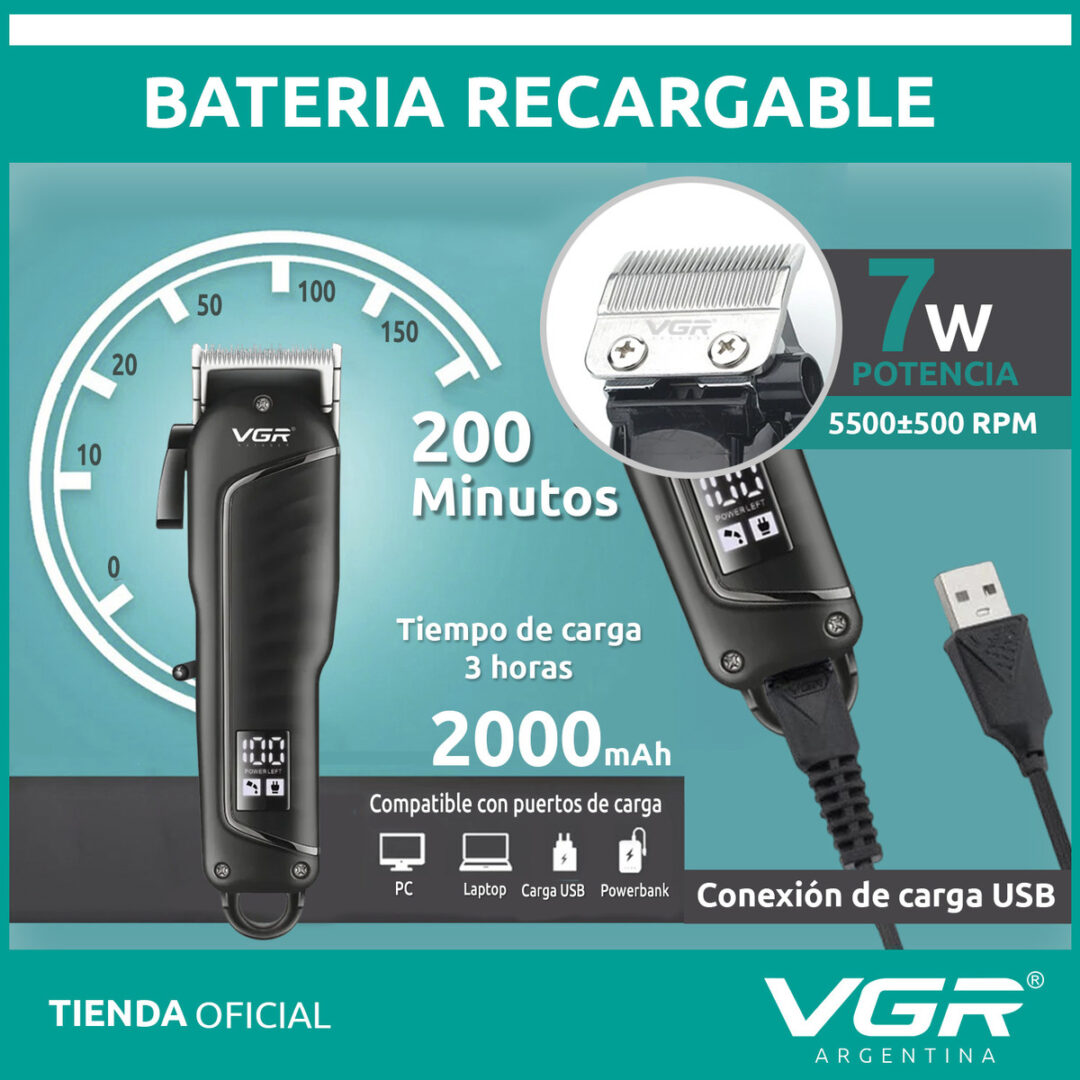 Máquina Cortar Pelo VGR V-683 Profesional Inalámbrica Usb Negro – VGR Argentina