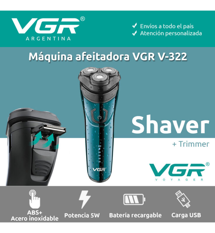 Afeitadora Eléctrica Hombre VGR V-322 Patillera 2en1 Usb Azul – VGR Argentina