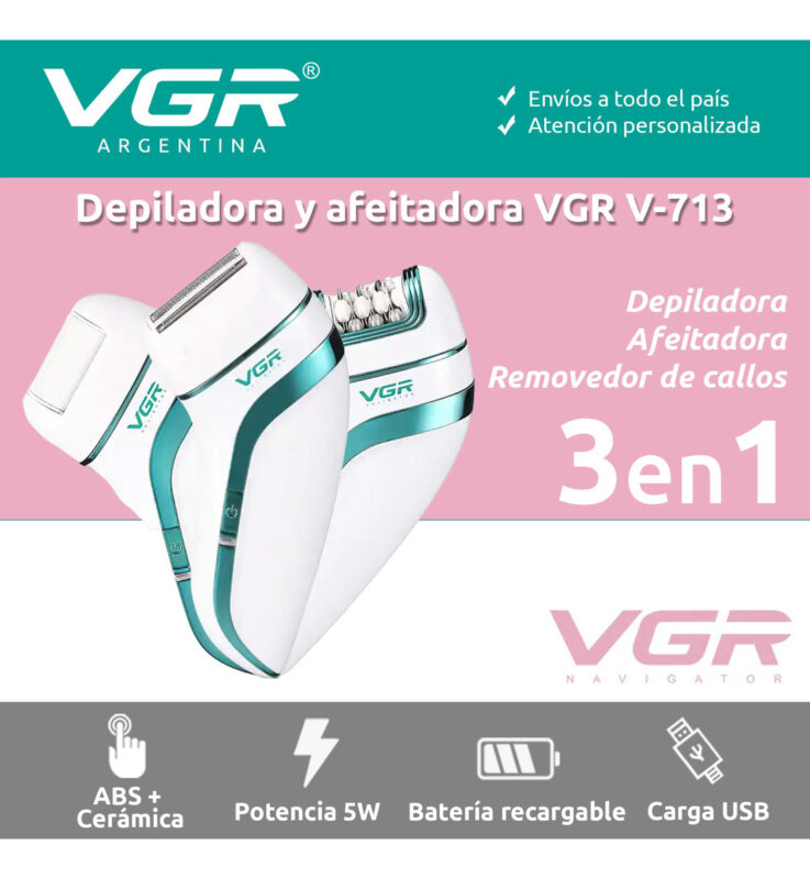 Depiladora Eléctrica Mujer VGR V-713 Cara Cuerpo Callos 3en1 Blanco – VGR Argentina
