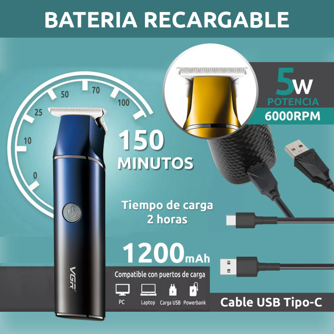 Máquina Patillera Profesional Recargable VGR V-986 Usb Led – VGR Argentina