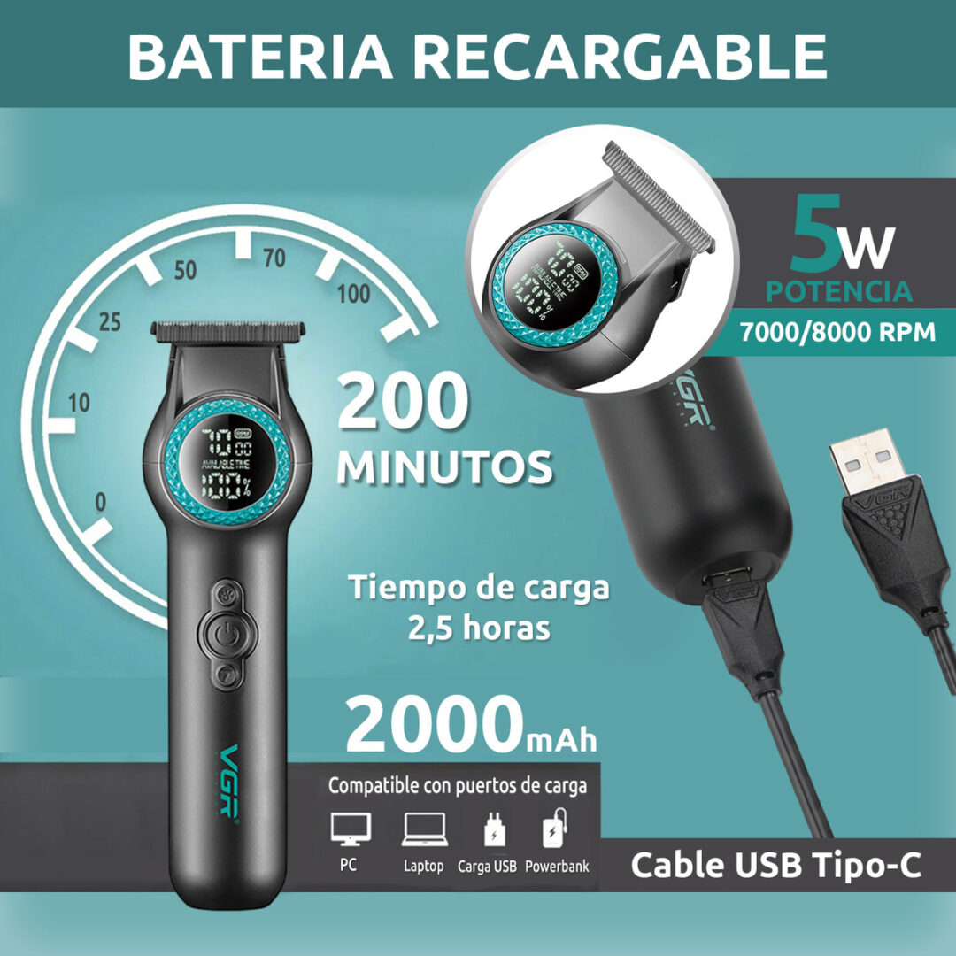 Máquina Trimmer Profesional VGR V-990 Luz Led Turbo 8000RPM – VGR Argentina