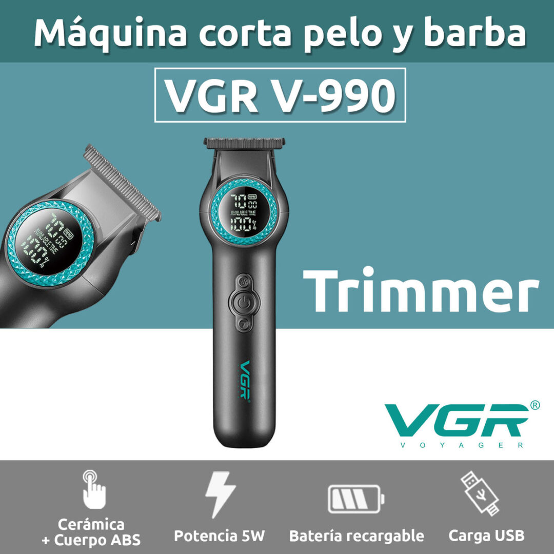 Máquina Trimmer Profesional VGR V-990 Luz Led Turbo 8000RPM – VGR Argentina