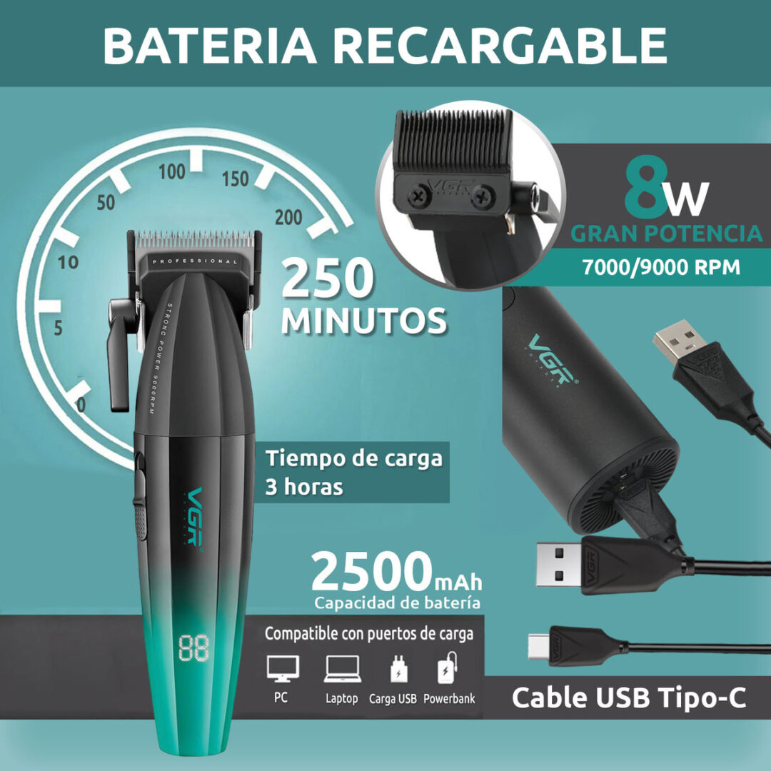Máquina Corta Pelo Profesional VGR V-003 Turbo 9000 RPM Usb – VGR Argentina