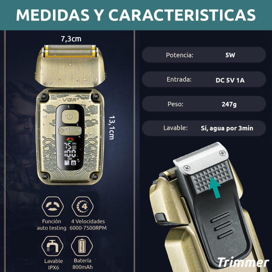 Afeitadora Eléctrica Trimmer VGR V-337 Metal 7500 Rpm IPX6 – VGR Argentina
