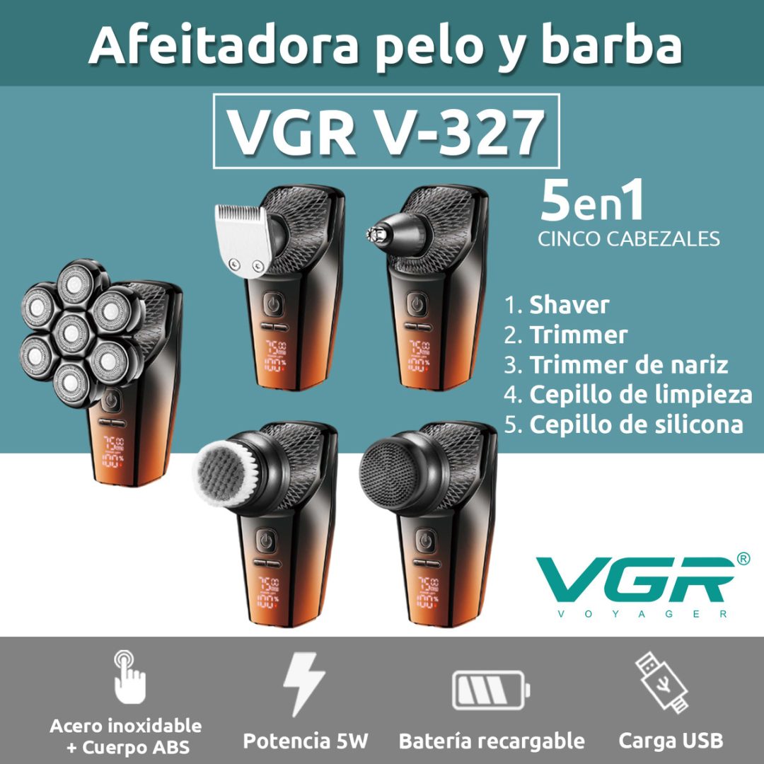 Grooming Set Afeitadora Electrica Hombre VGR V-327 5en1 IPX7 AFA – VGR Argentina