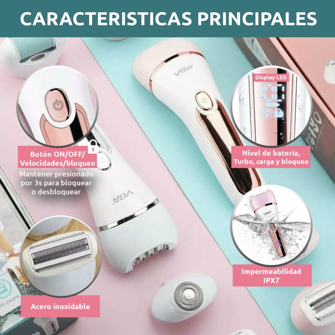 Depiladora Eléctrica Mujer Facial 6 en 1 VGR V-733 Usb IPX7 – VGR Argentina