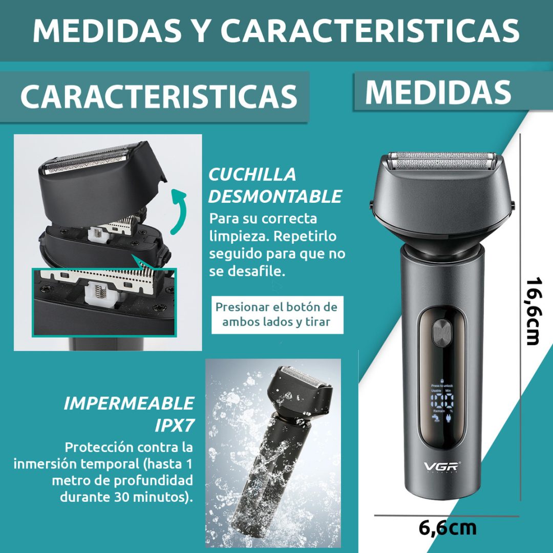 Afeitadora Eléctrica Shaver VGR V-381 Usb Triple Hoja IPX7 – VGR Argentina