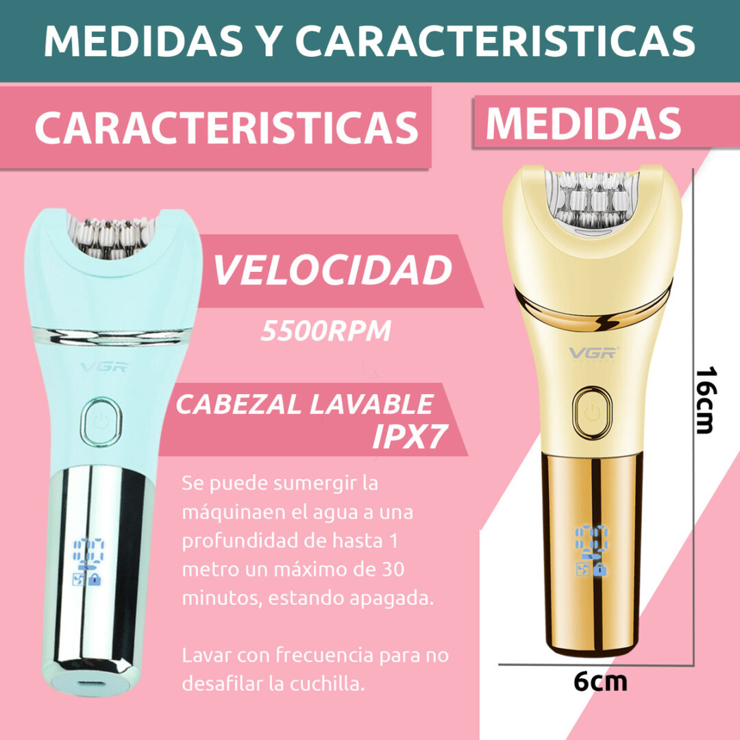 Depiladora Eléctrica Mujer Facial 7en1 Vgr V-756 Ipx7 Turbo – VGR Argentina