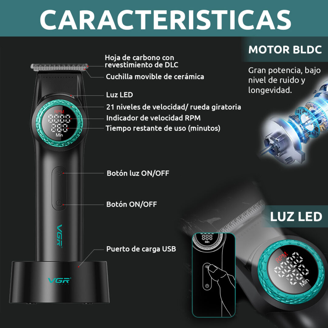Combo Vgr Barbería Profesional Clipper V-001 + Trimmer V-977 – VGR Argentina