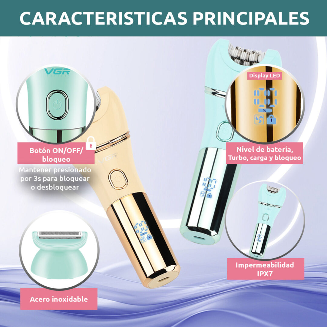 Depiladora Eléctrica Mujer Facial 7en1 Vgr V-756 Ipx7 Turbo – VGR Argentina