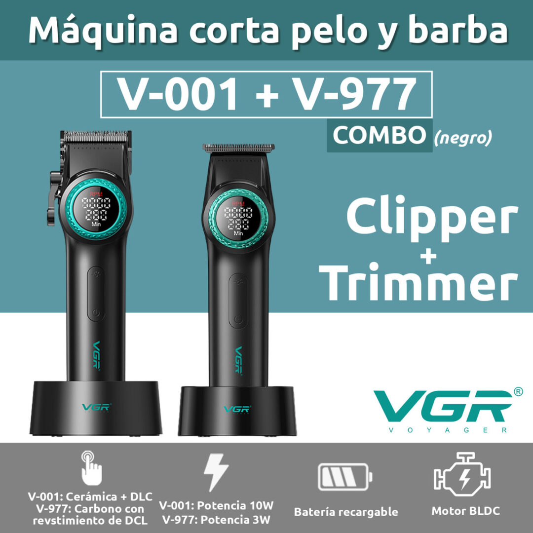 Combo Vgr Barbería Profesional Clipper V-001 + Trimmer V-977 – VGR Argentina