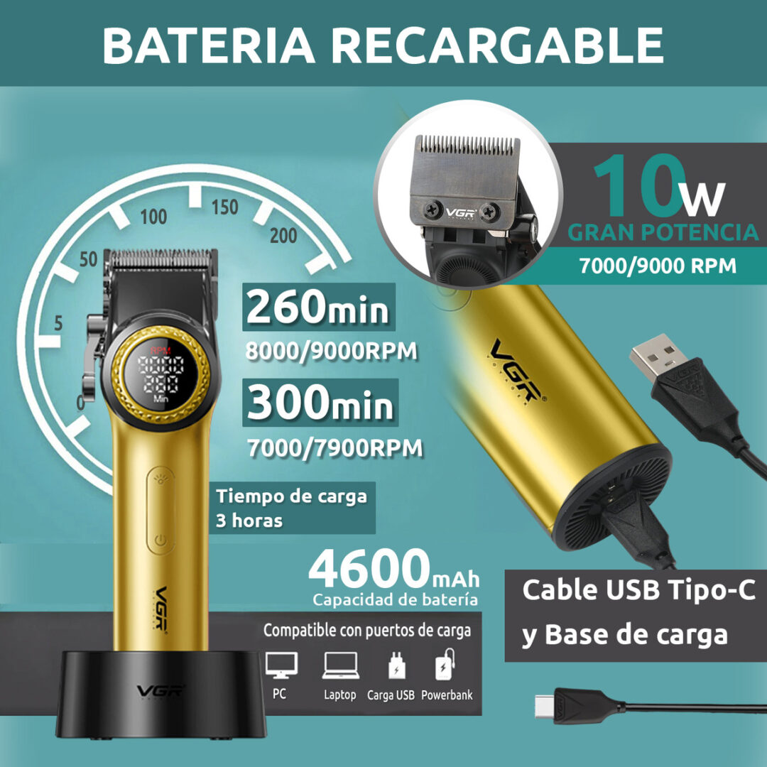 Combo Vgr Profesional Clipper V-001 Motor Bldc Trimmer V-977 – VGR Argentina