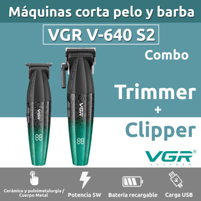 Kit Máquina Barbería Pro Clipper Trimmer VGR V-640 S2 9000 Rpm Color ...