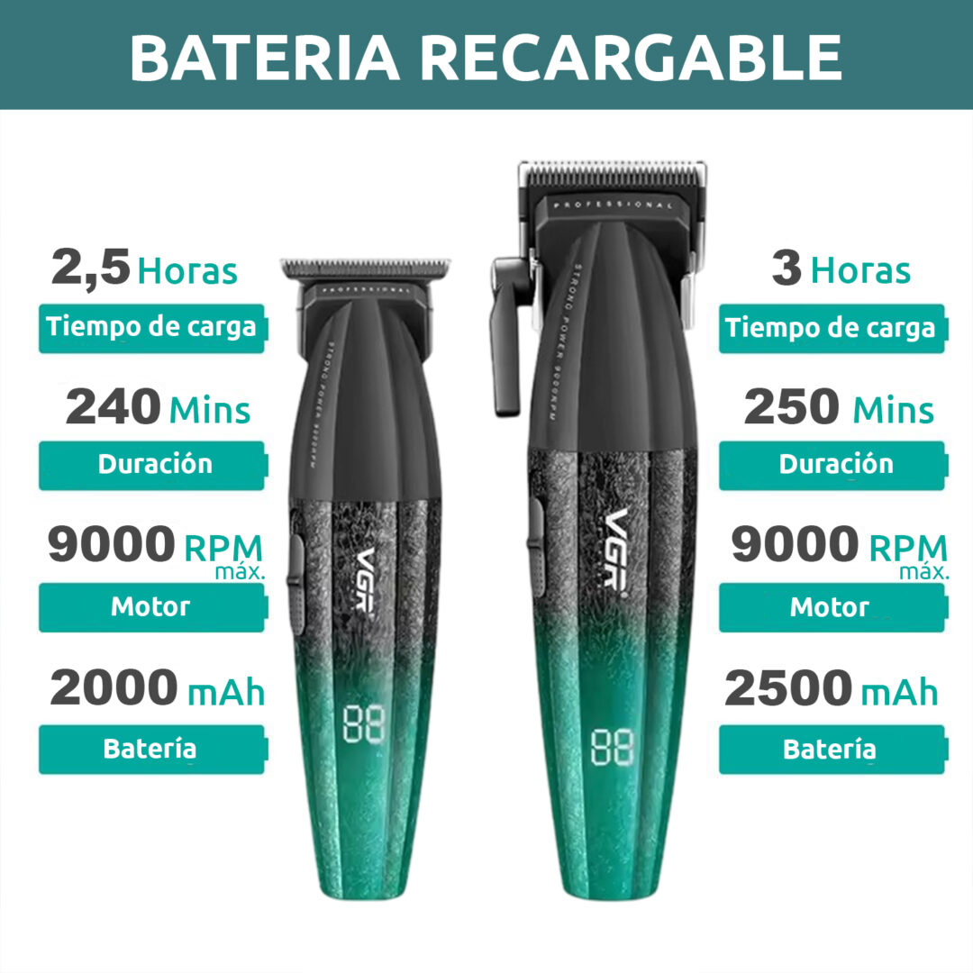 Kit Máquina Barbería Pro Clipper Trimmer VGR V-640 S2 9000 Rpm Color ...